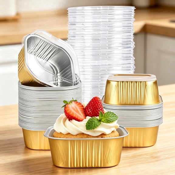 Kabuer, Disposable Aluminum Foil Baking Cups with Lids, 5oz, Gold ...