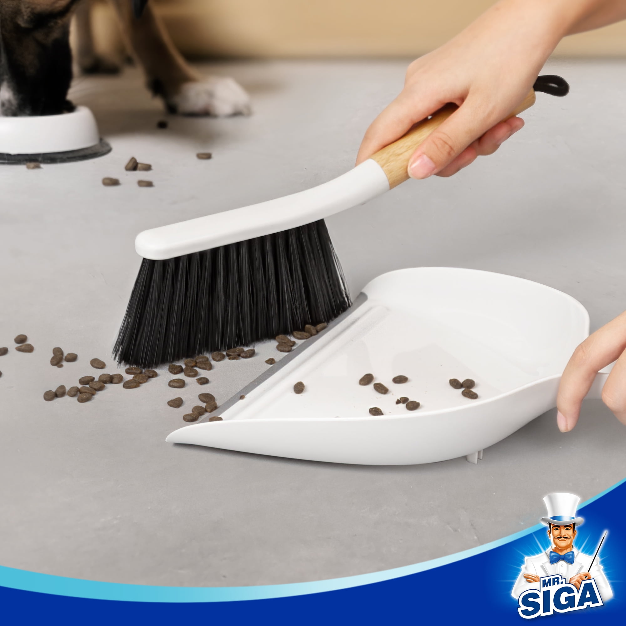 MR.Siga Dustpan and Brush Set, Cleaning Brush and Dustpan Combo with Bamboo Handle