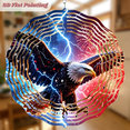A 2D flat circular iron wind chime. Theme "Bald eagle with lightning ...