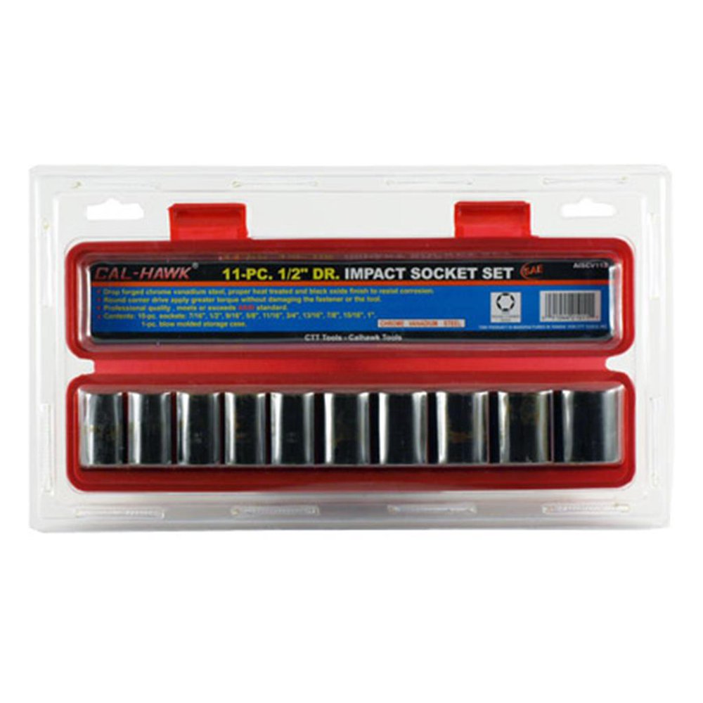 Cal Hawk Tools 11-pc. 1/2" Drive Impact SAE Socket Set - Walmart.com ...