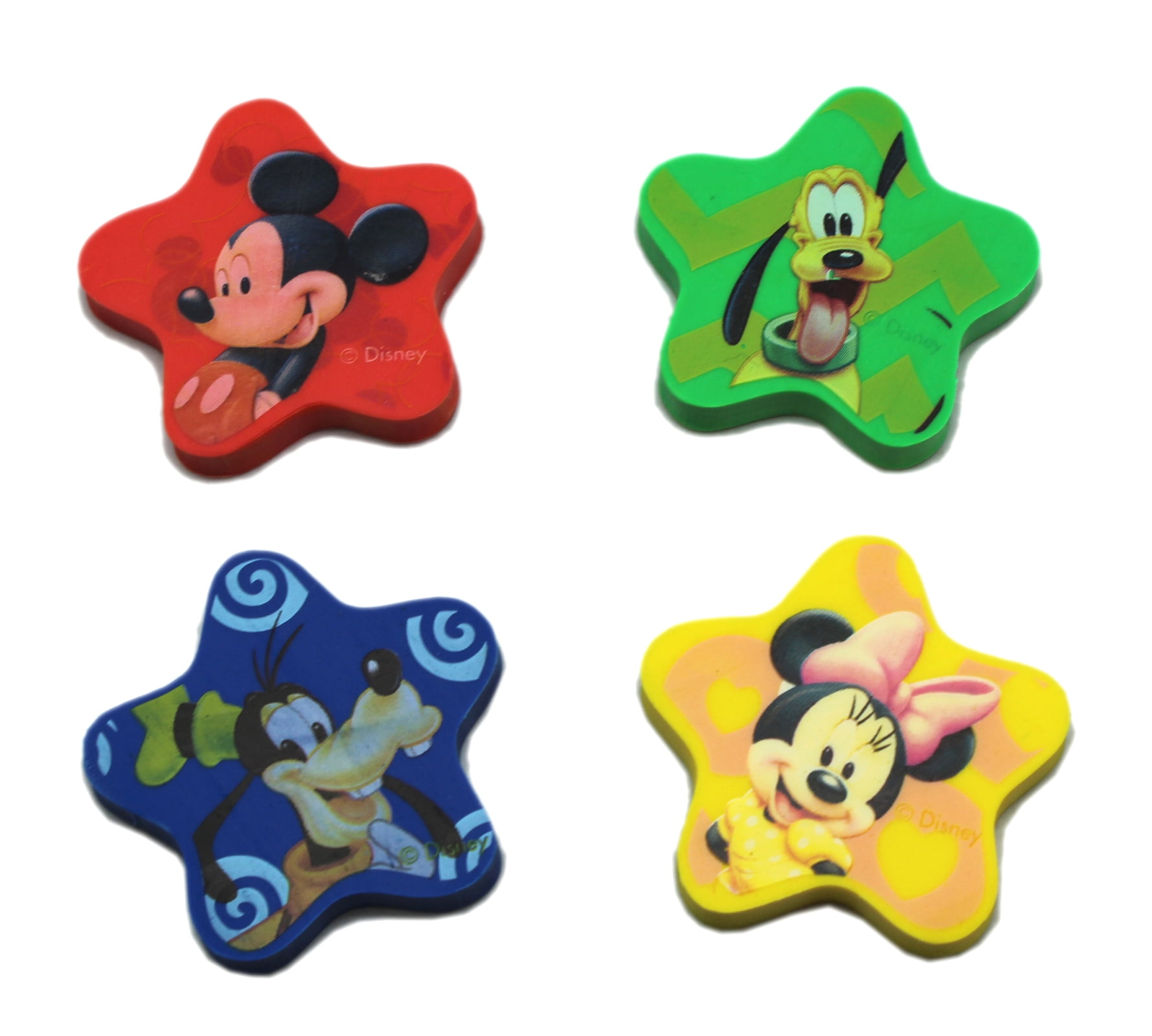 Mickey and Friends Assorted Color Star Shaped Eraser Set (4 Erasers ...