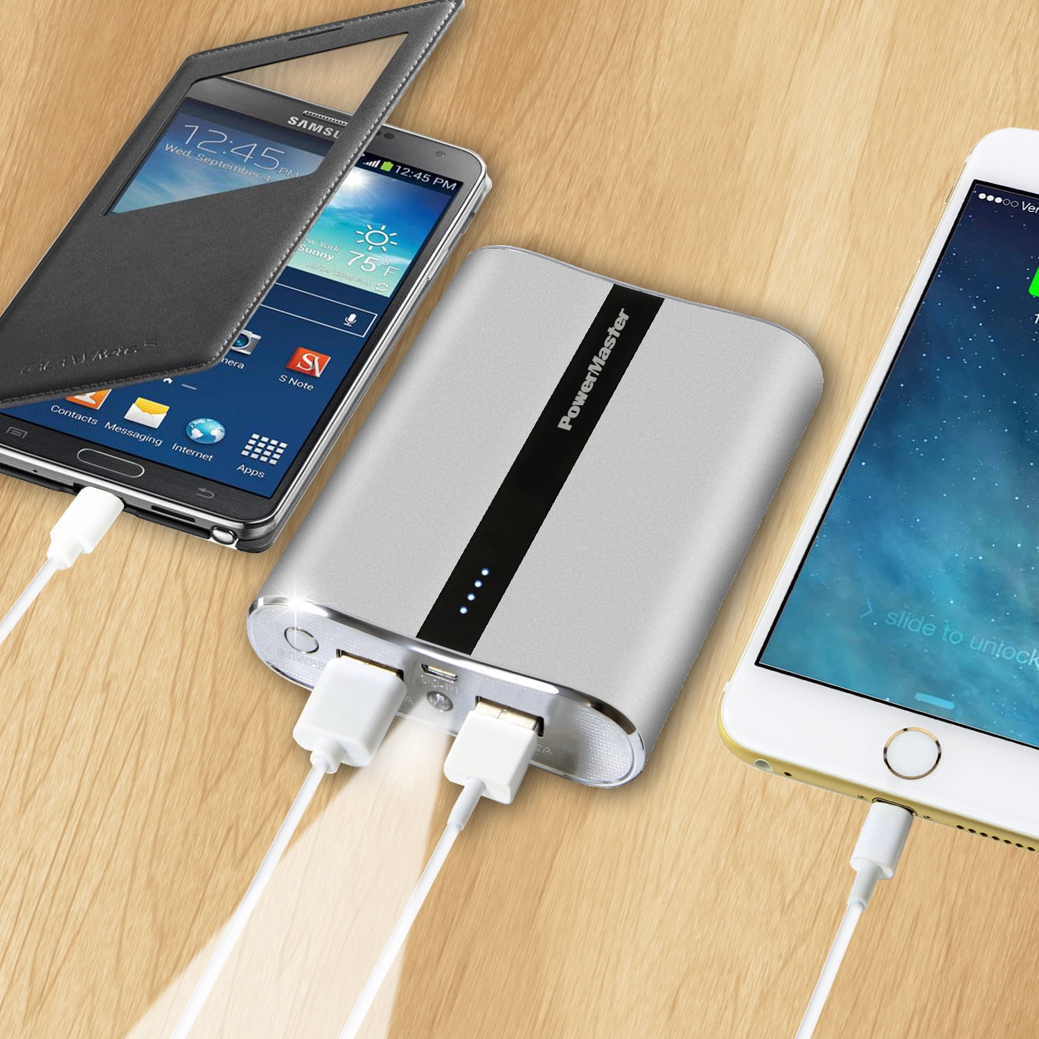 PowerMaster Portable Power Bank 12000 mAh Two USB Charging Ports with ...