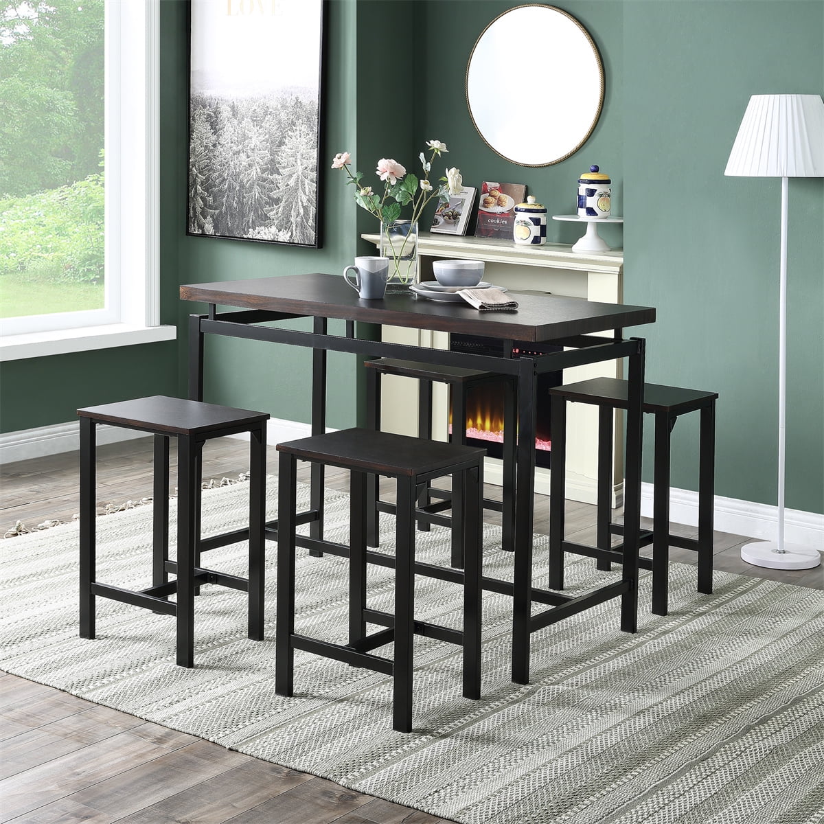 5 Pieces Home Bar Table and Stools Set,Counter Height Dining Room Table ...