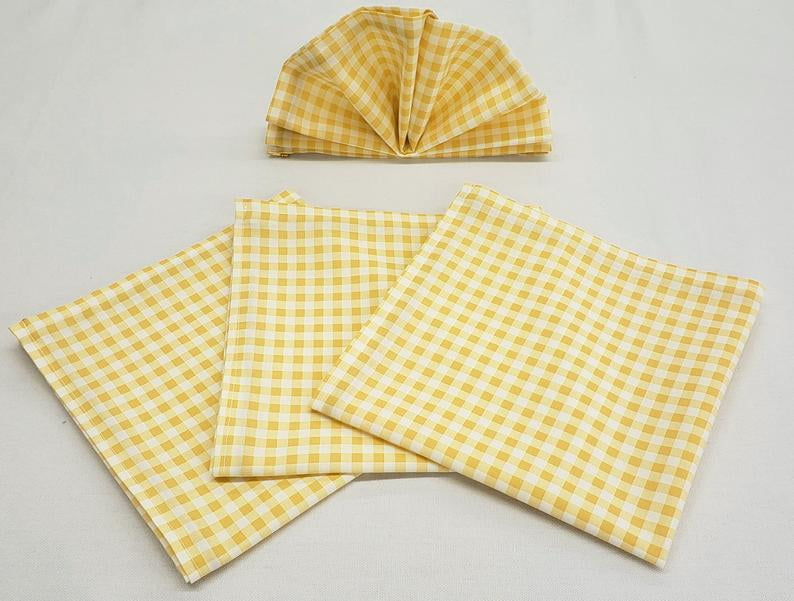 Yellow & White Checked Gingham Gingham Cloth Napkins by Penny's Needful ...