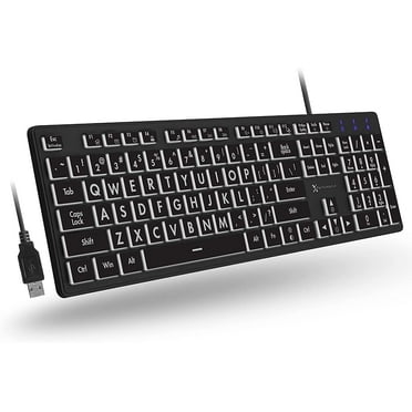 Ezsee Big Letter Multimedia Keyboard - Large White Print on Black Keys ...