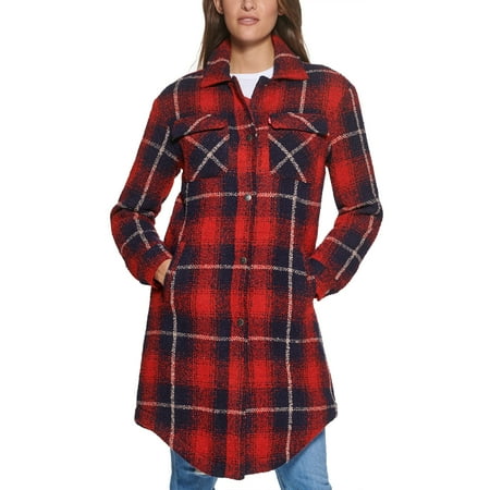 Levi's Plus Size Women's Wool Blend Sherpa Lined Long Shacket, Red/Navy ...