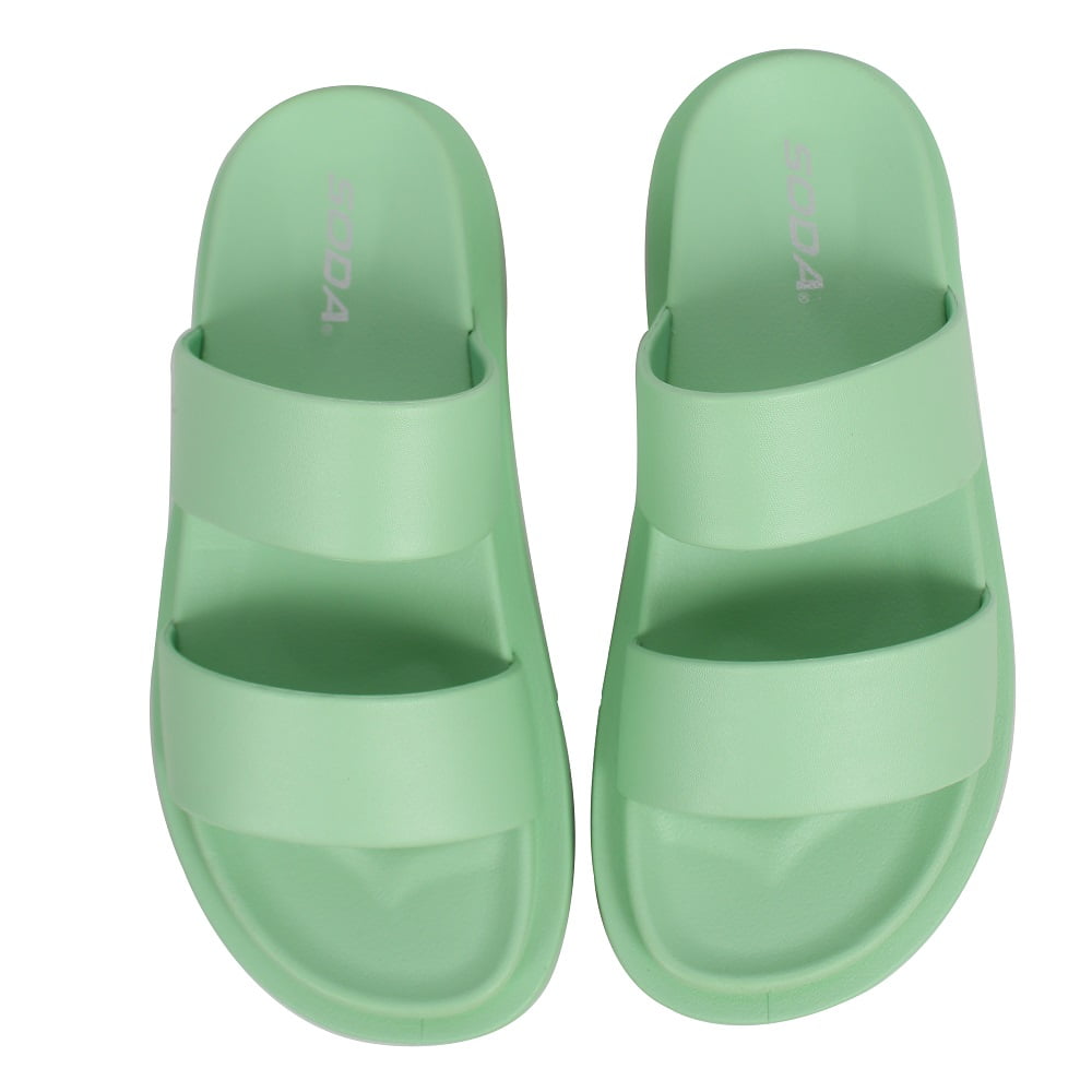 Soda Women's Comfort Slides Double Strap EVA flat Sandals, Green, 5.5 M ...