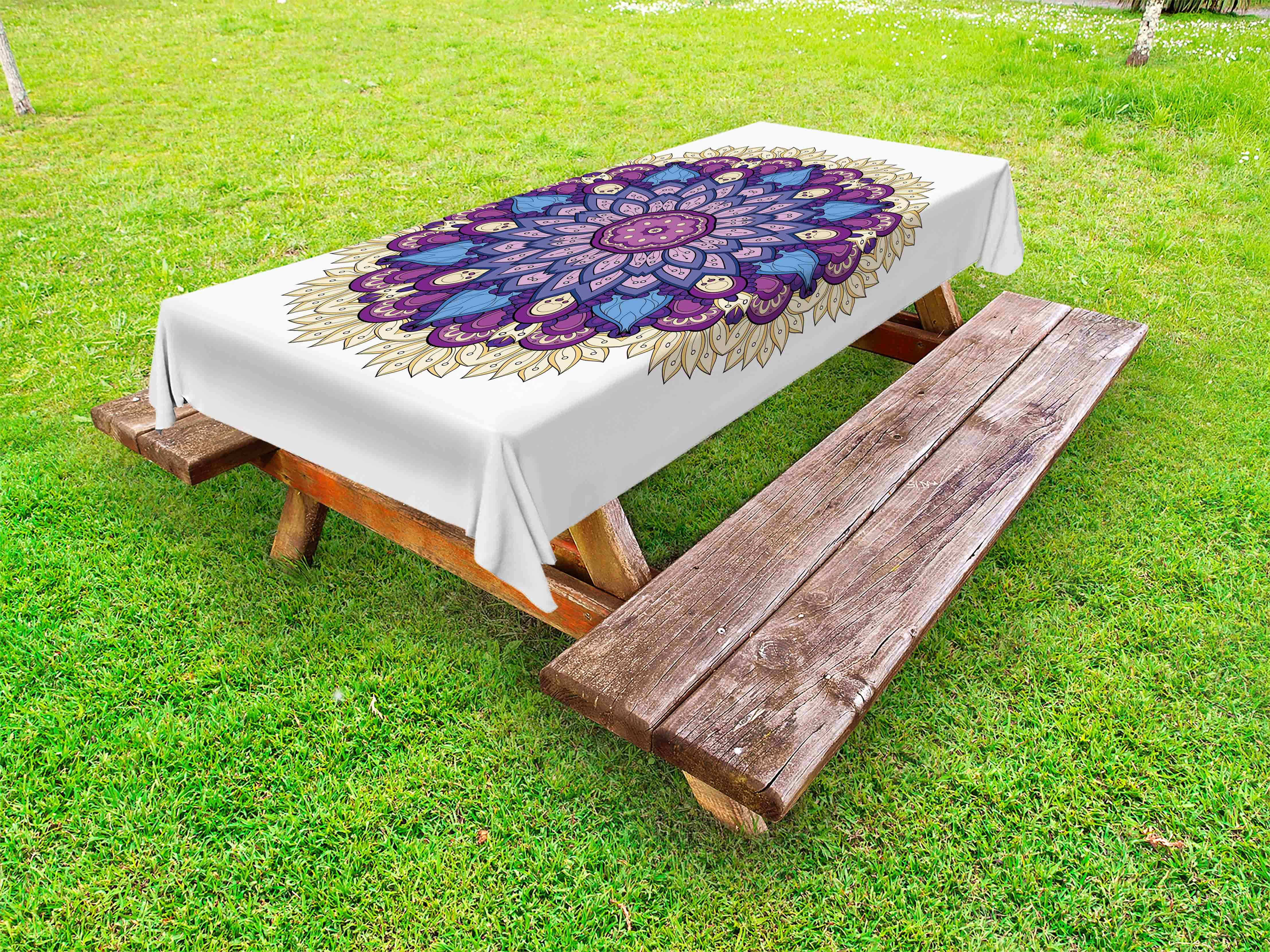 Mandala Outdoor Tablecloth, Flower Shaped Universe Chart with Color Contours Occult Esoteric ...