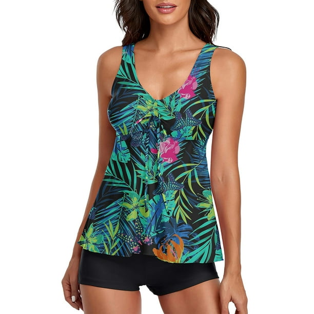 Two Piece Bathing Suits For Womens Flowy Tankini Swimsuits Tummy