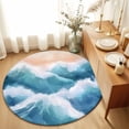 Abstract Waves Area Rugs 4' (Round) Gradient Spray Orange Blue White ...