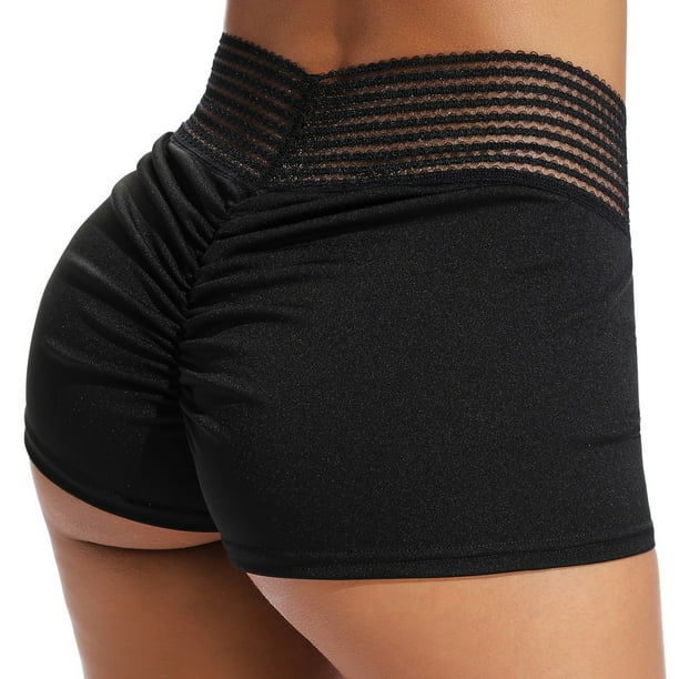 Seasum Seasum Womens High Waist Yoga Shorts With Pockets Mesh Tummy