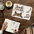 Peeking Cat Painting Stencil Reusable Cute Cat Drawing Stencil Cat ...