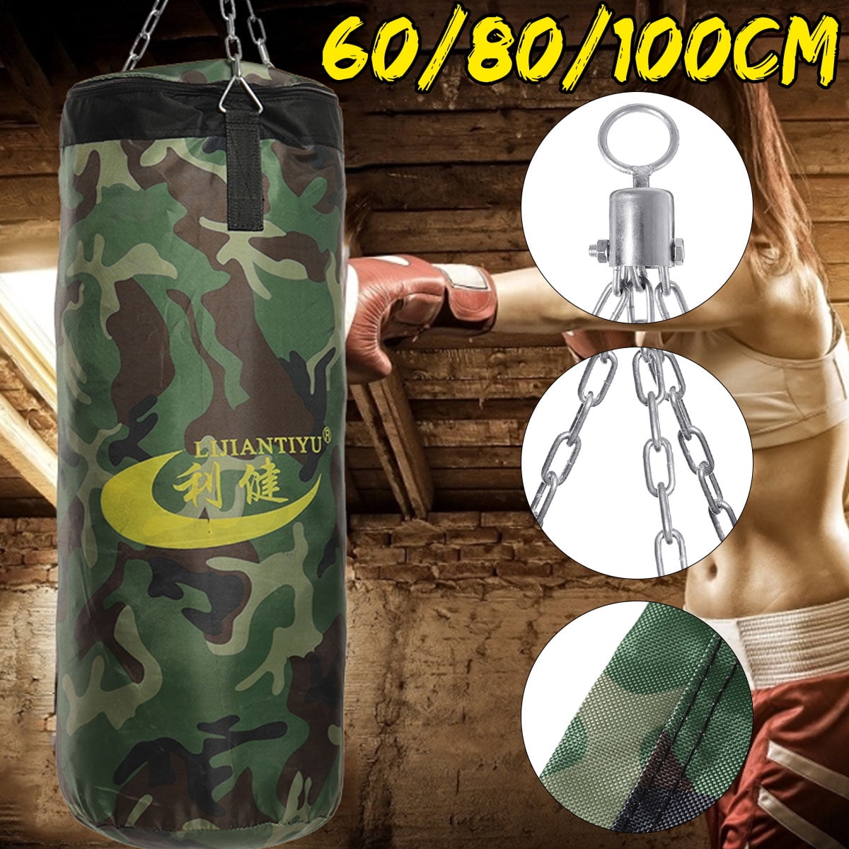 60/80/100CM Fitness Hit Sandbag Empty Hanging Boxing Punching Bag Kick ...