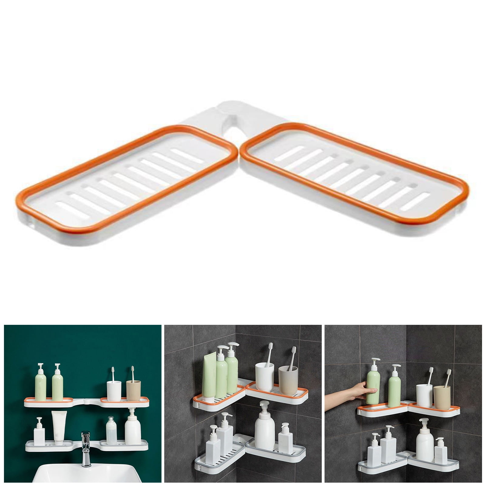 Fairnull Wall Mount Corner Shelf Punch Free 180 Degree Rotatable Hollow ...