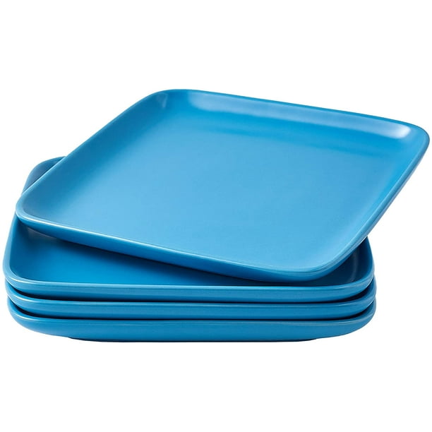 Bruntmor Set of 4, Porcelain 8-Inch Dinner Plates, Elegant Matte Square ...