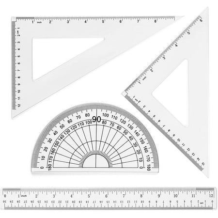 12 Inch Math Geometry Tool Plastic Ruler Set Includes Straight Ruler ...