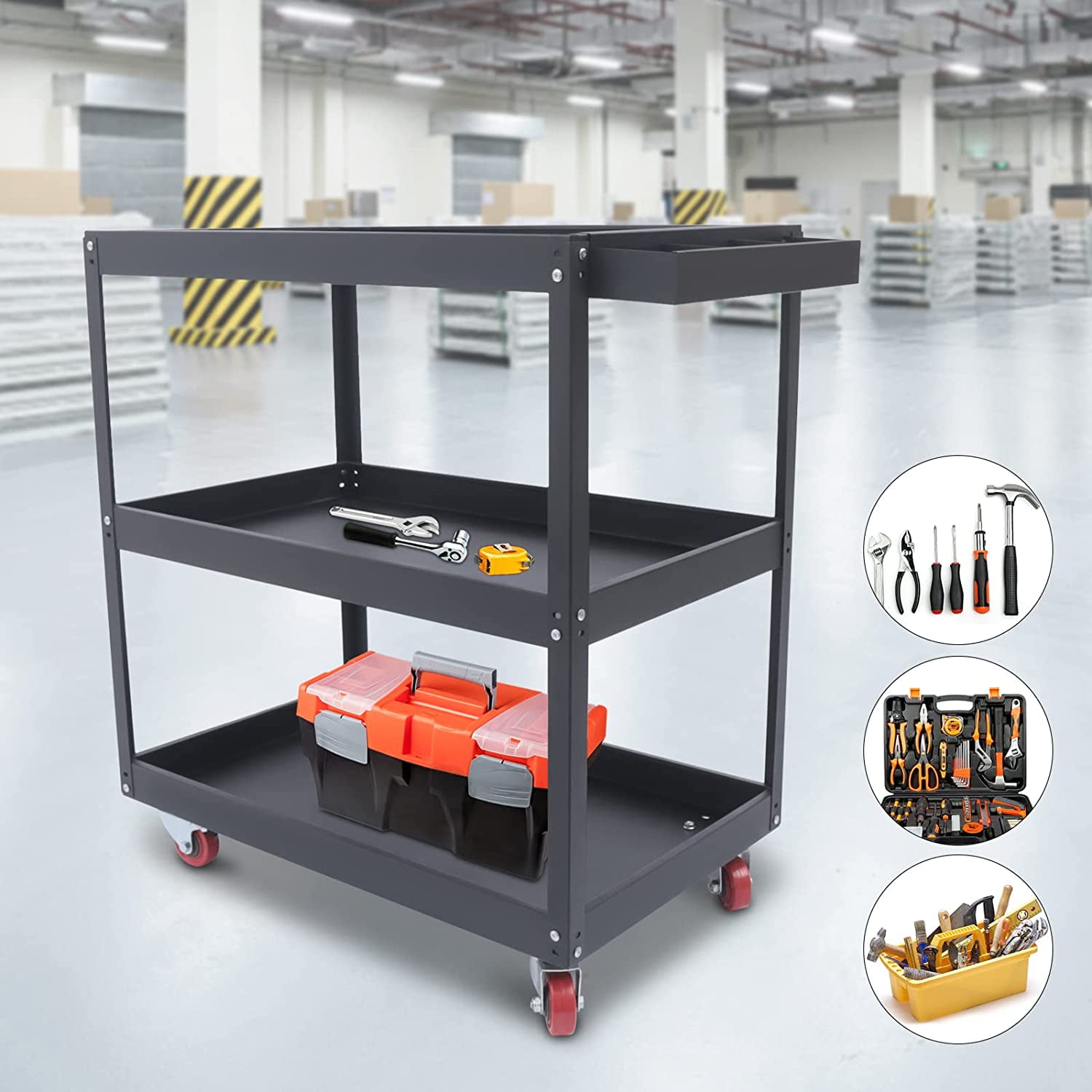DENEST 3-Tier Utility Trolley Rolling Tool Cart Heavy-Duty Service ...