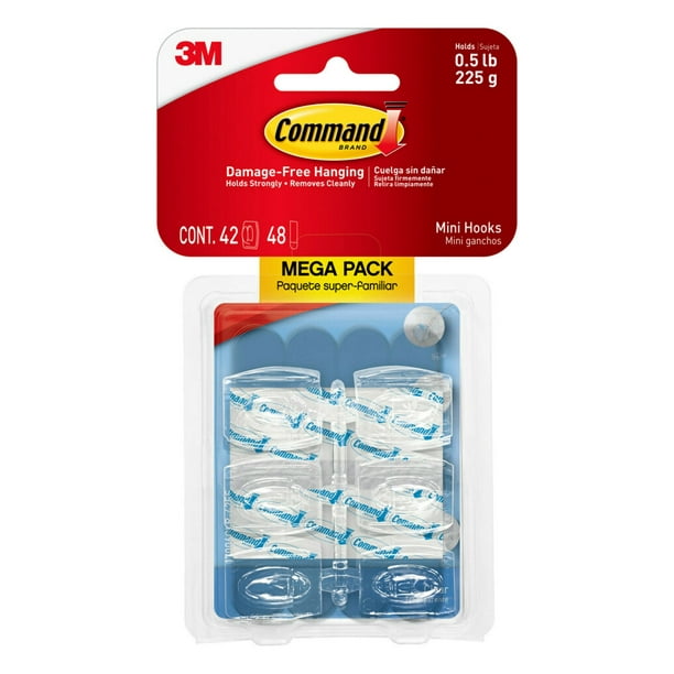 Command Clear Mini Hooks Mega Pack, 42 Hooks, 48 Strips - Walmart.com