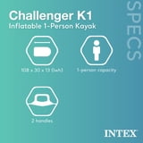 Intex Challenger K1 Inflatable Kayak Set for Adults with Oars & Pump ...