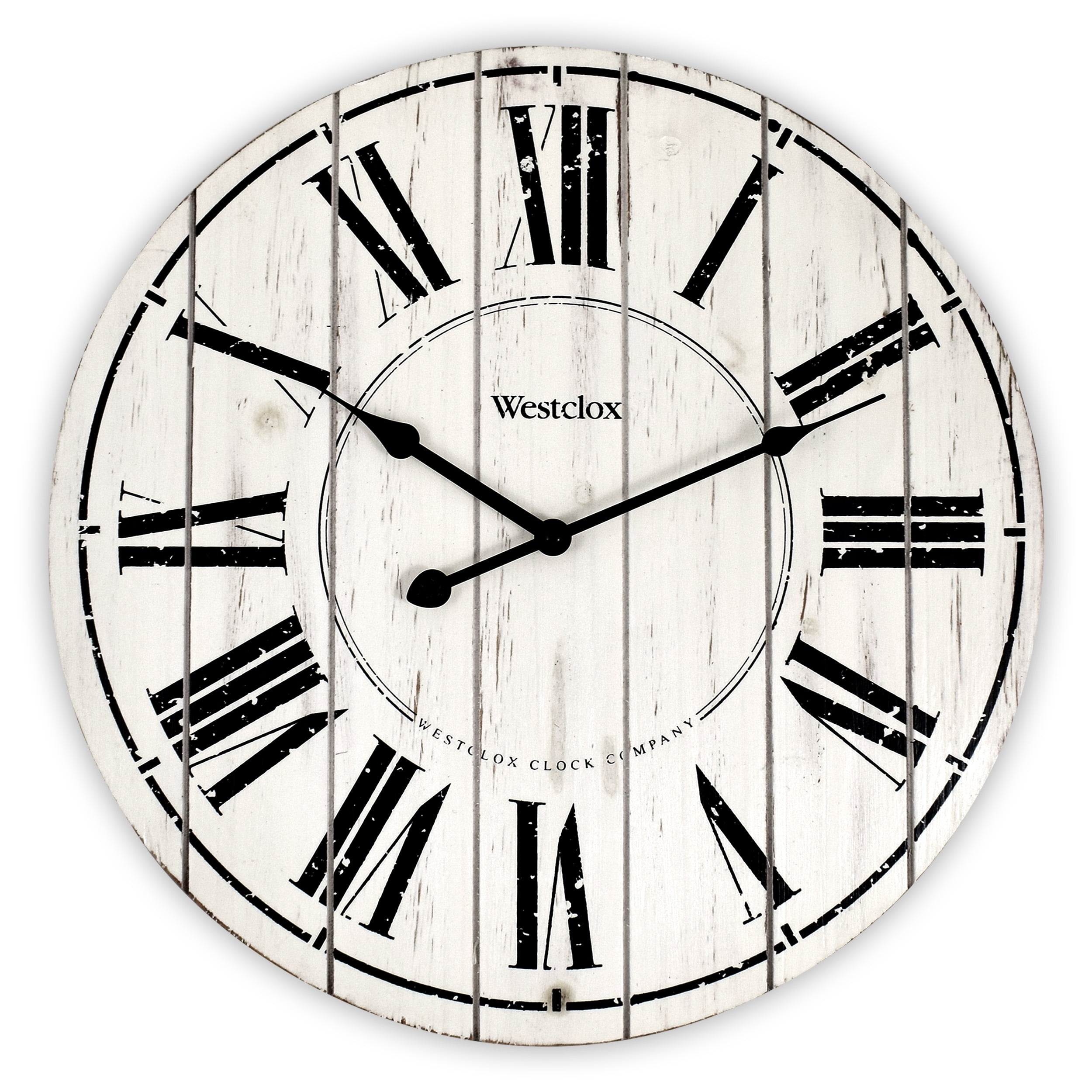 18" White Washed Wood Analog QA Wall Clock with Distressed Finish ...