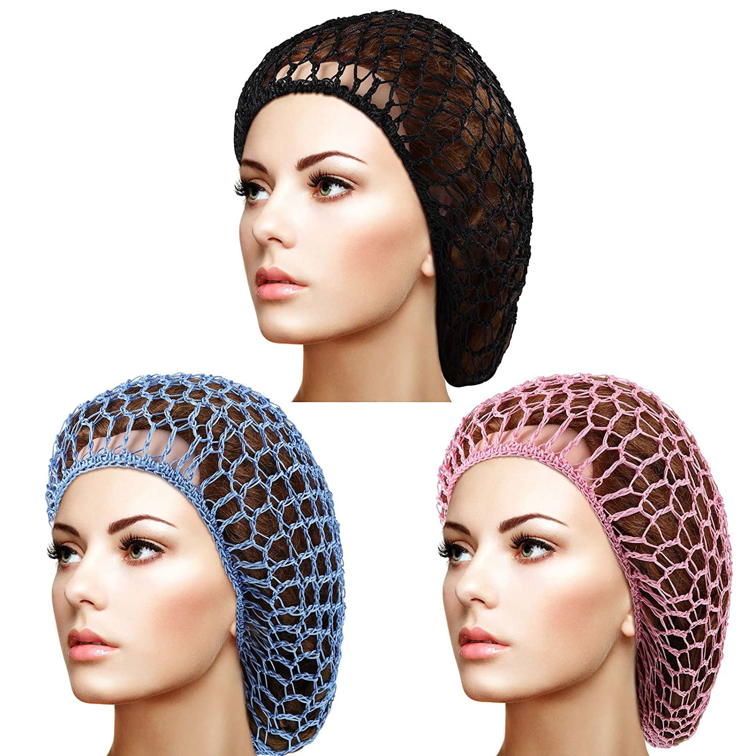 3PCS Mesh Hair Net Rayon Knit Hat Sleeping Crochet Hairnet Long Hair ...