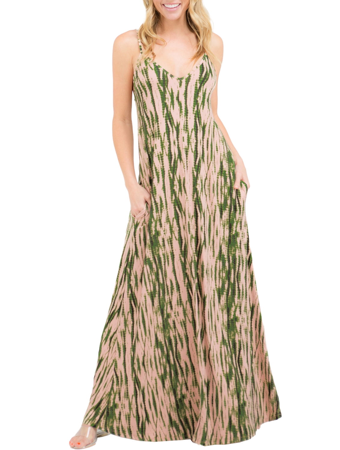 Doublju Women's Spaghetti Strap Maxi Dress with Pockets (Plus Size ...