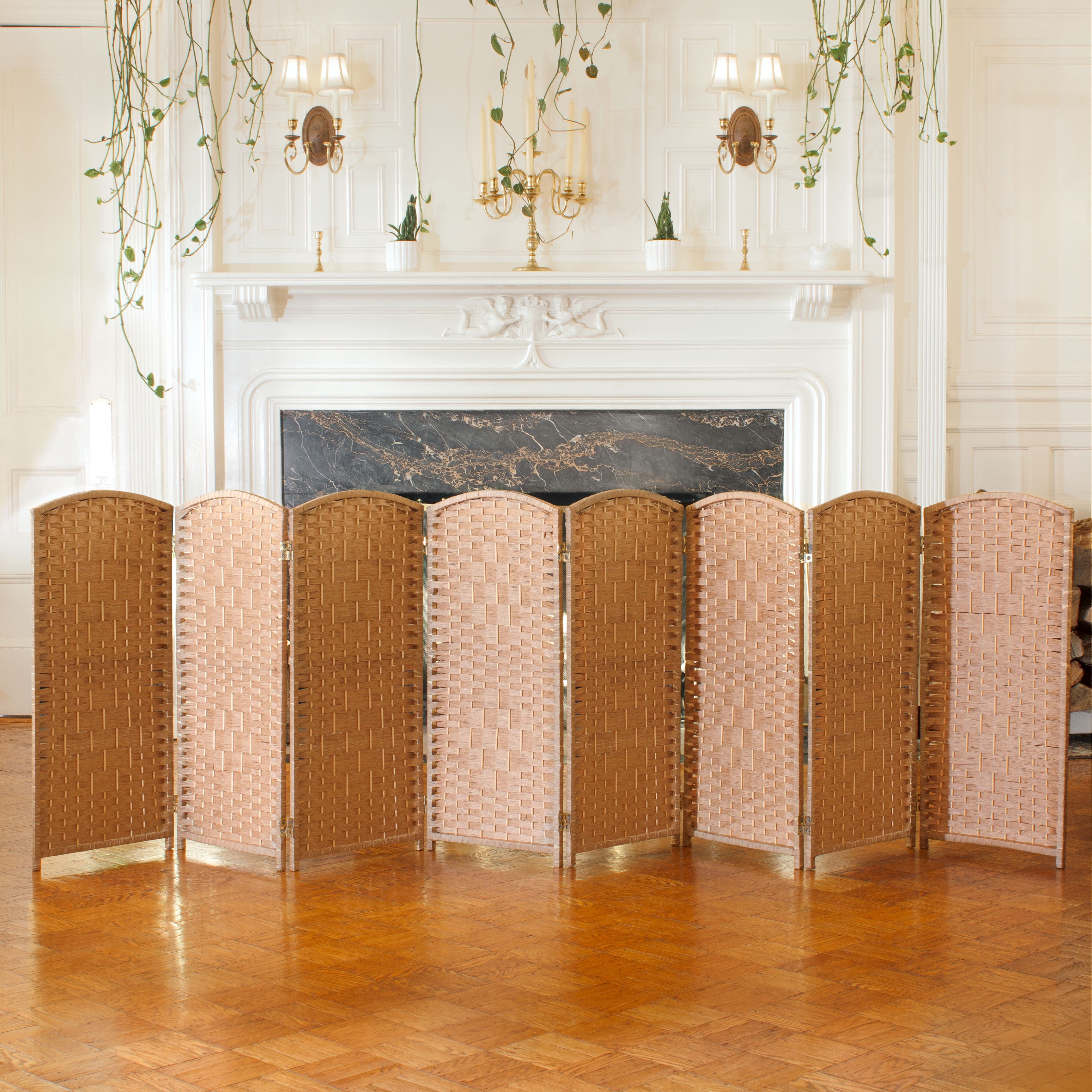 3 ft. Short Diamond Weave Fiber Folding Screen - Natural - 8 Panel ...