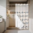 Birds on the Wire Blue Grey Burlap Background No Hook Shower Curtain ...