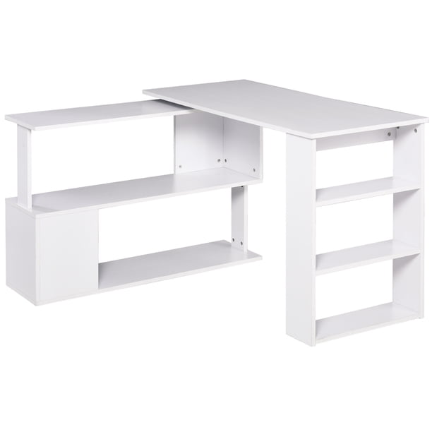 HOMCOM L Shaped Desk, 360° Rotating Corner Desk, Computer Writing Table ...