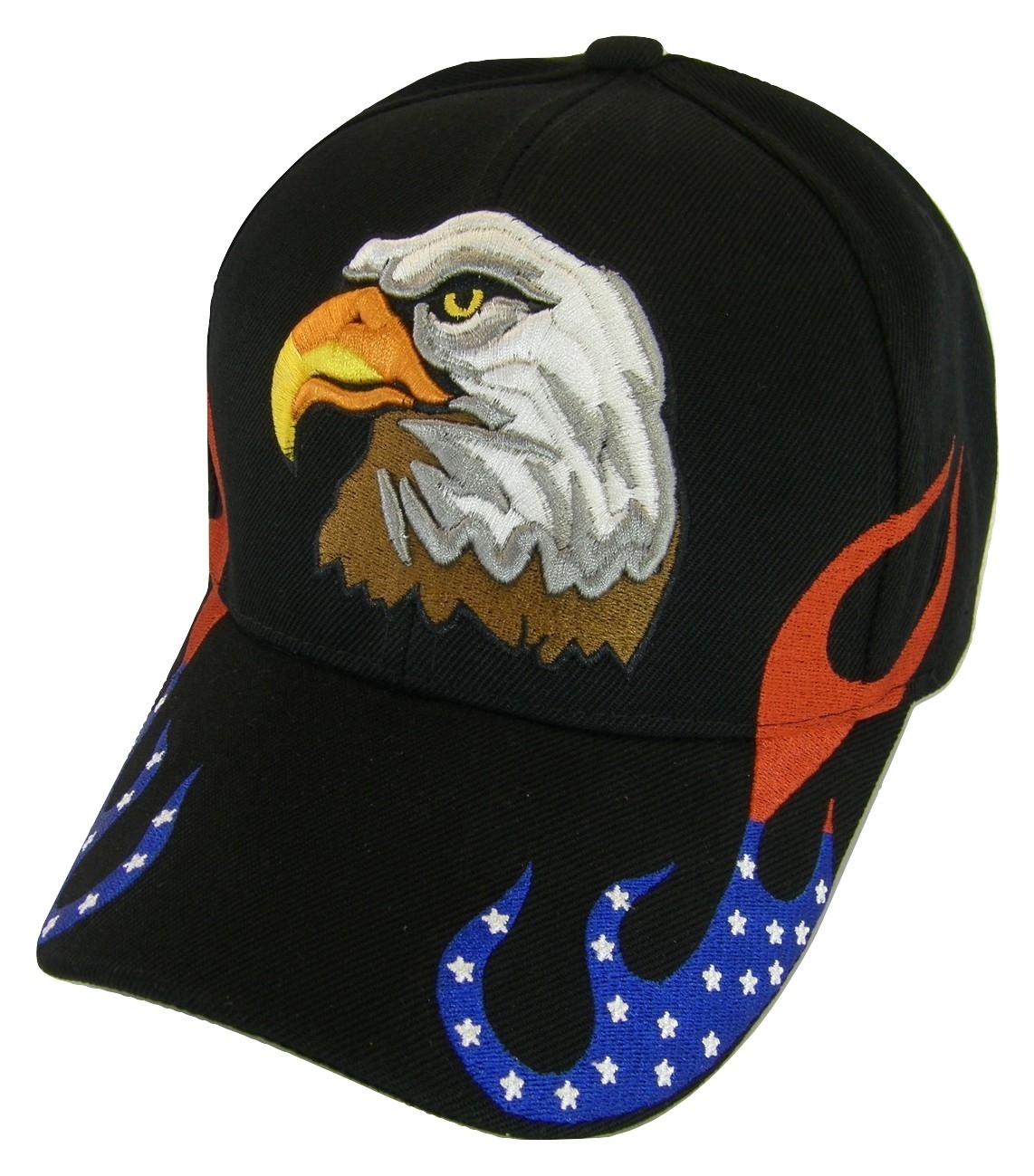 Men's Patriotic Flames Large Eagle USA Adjustable Baseball Cap (Black ...