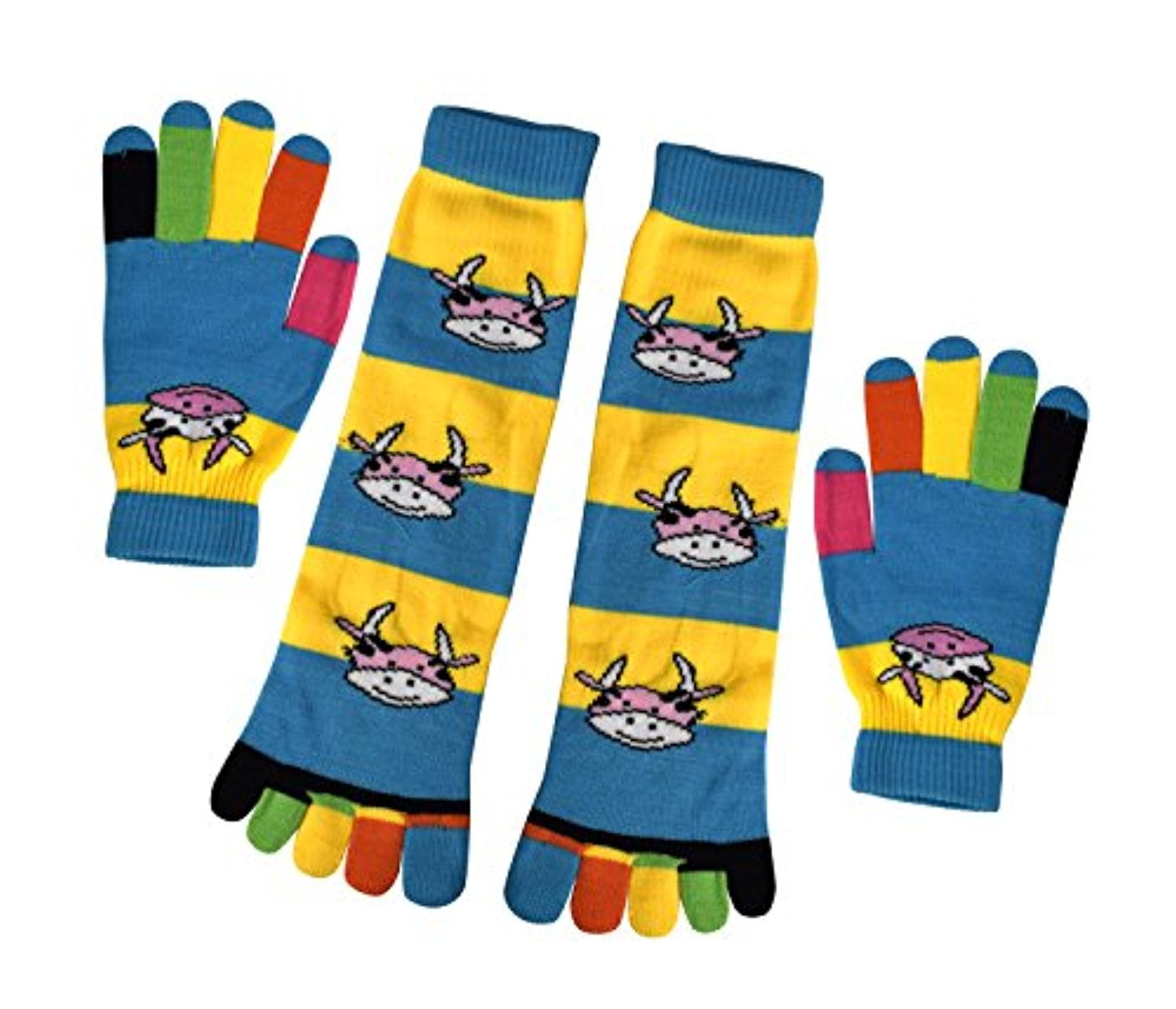 Peach Couture Winter Warm Colorful Toe Socks and Gloves Pack Cow Blue ...