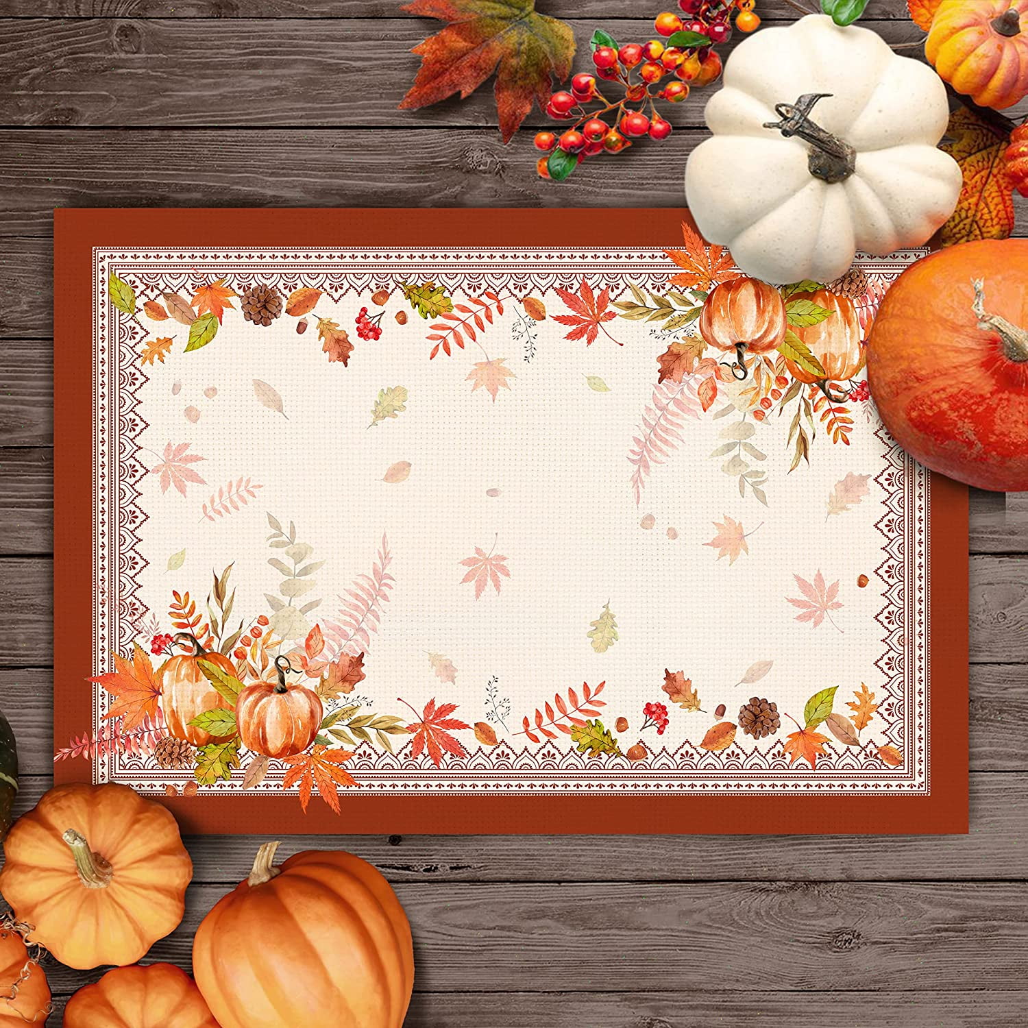 Fall Thanksgiving Orange Pumpkin Maple Leaf Placemats,Autumn Rustic ...