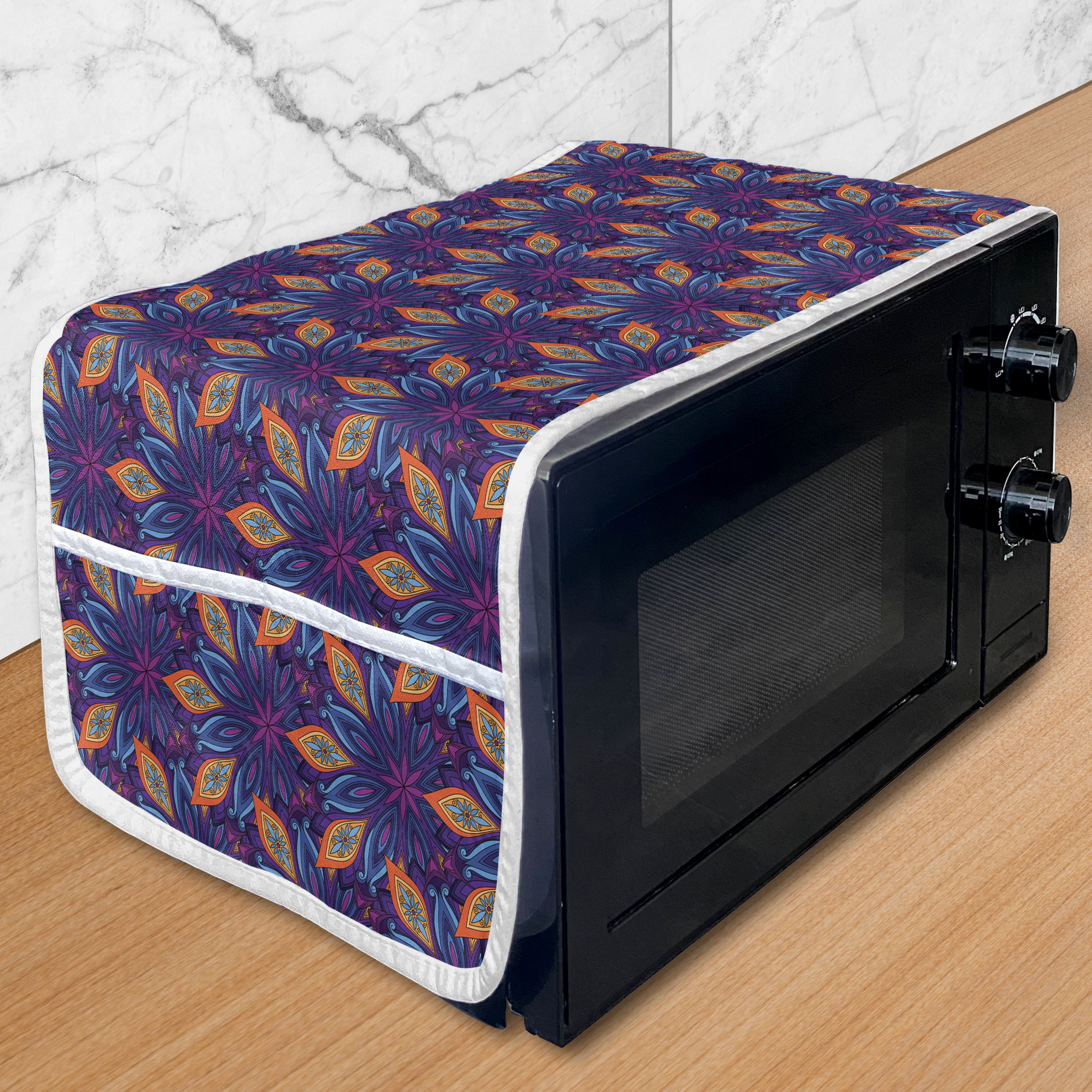 Mandala Microwave Oven Cover, Vibrant Colored Floral Pattern Eastern ...