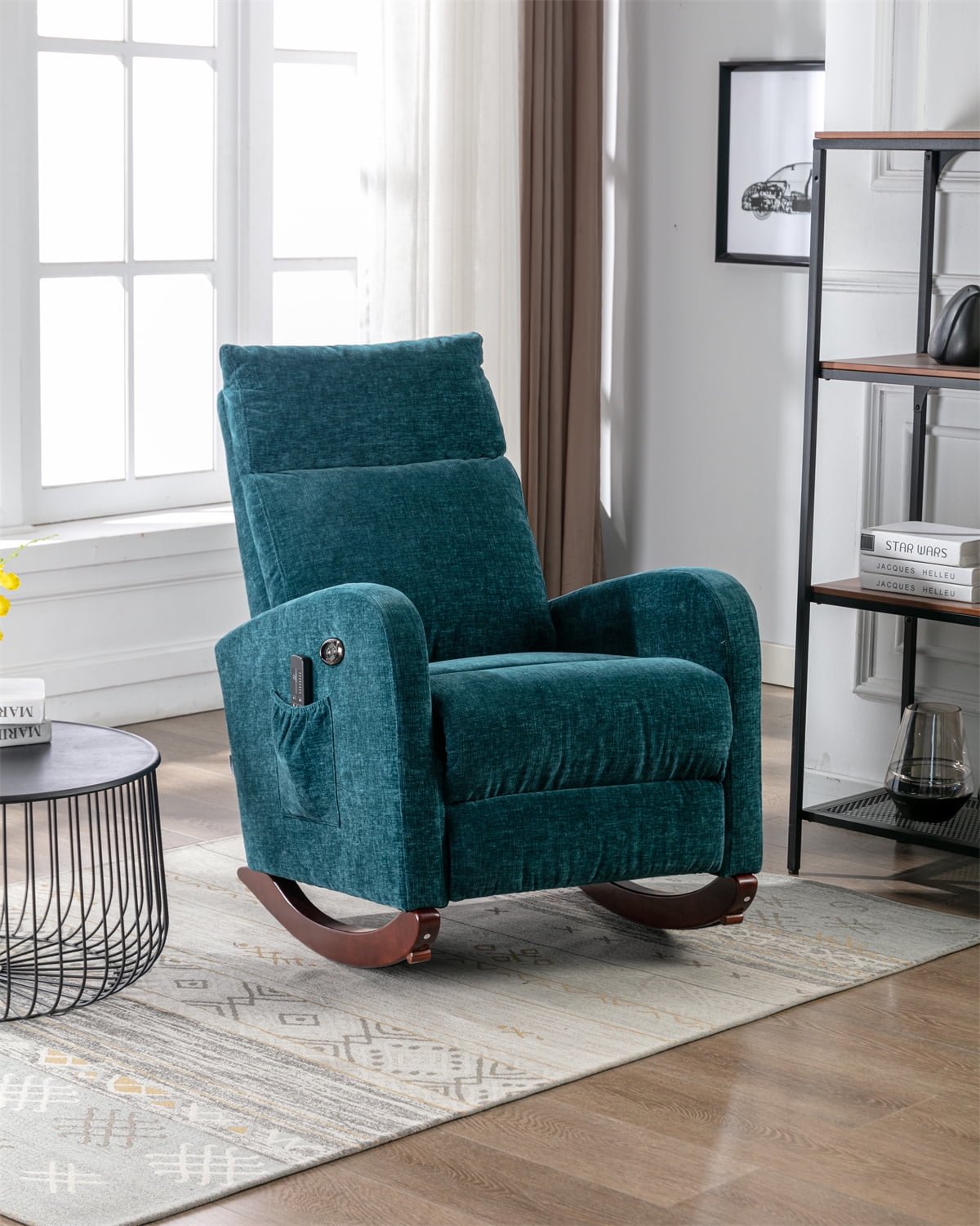 Massage Rocking Chair, Upholstered Nursery Rocking Armchair with Side ...