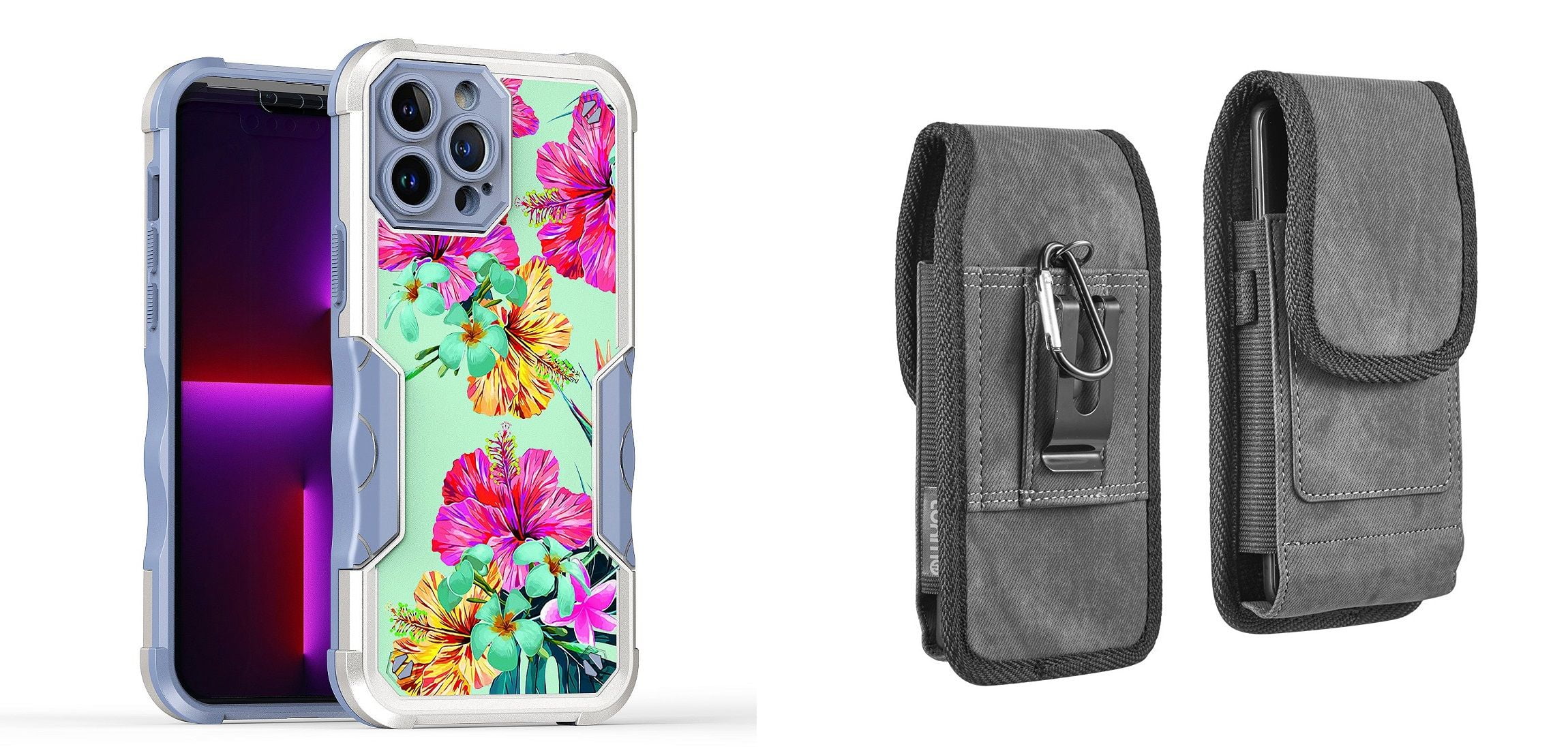 Case and Pouch Bundle for iPhone 14: Heavy Duty Armor Rugged Case (Teal ...