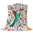 Boho Floral Bird Fleece Throw Blanket Leaf Colorful Botanical Rustic ...