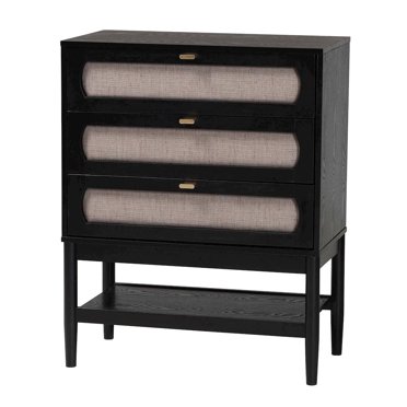 Baxton Studio Mid-Century Modern Ash Walnut Wood and Rattan 4-Drawer ...