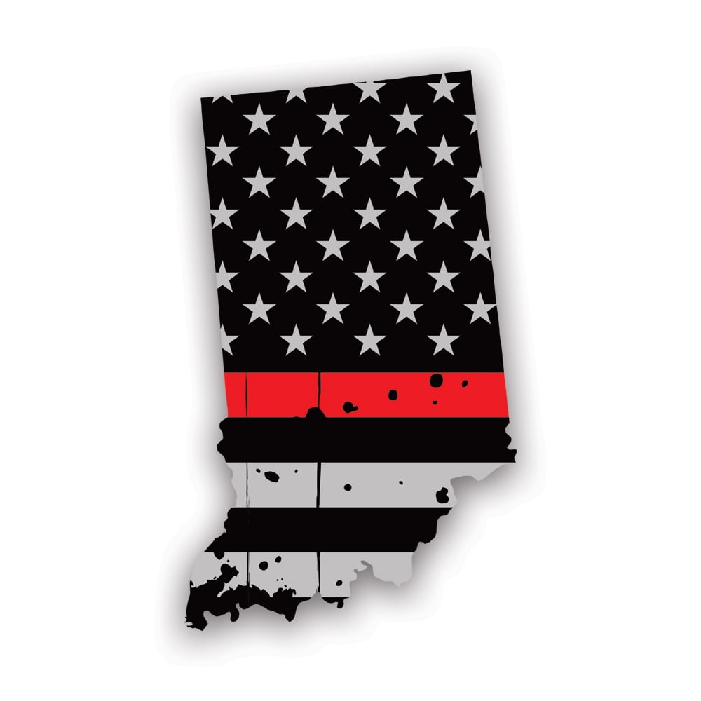 Distressed Indiana State Shaped Subdued US Flag Thin Red Line Sticker ...