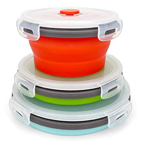 cARTINTS Round collapsible Bowls with Lids, Reusable Silicone Food ...