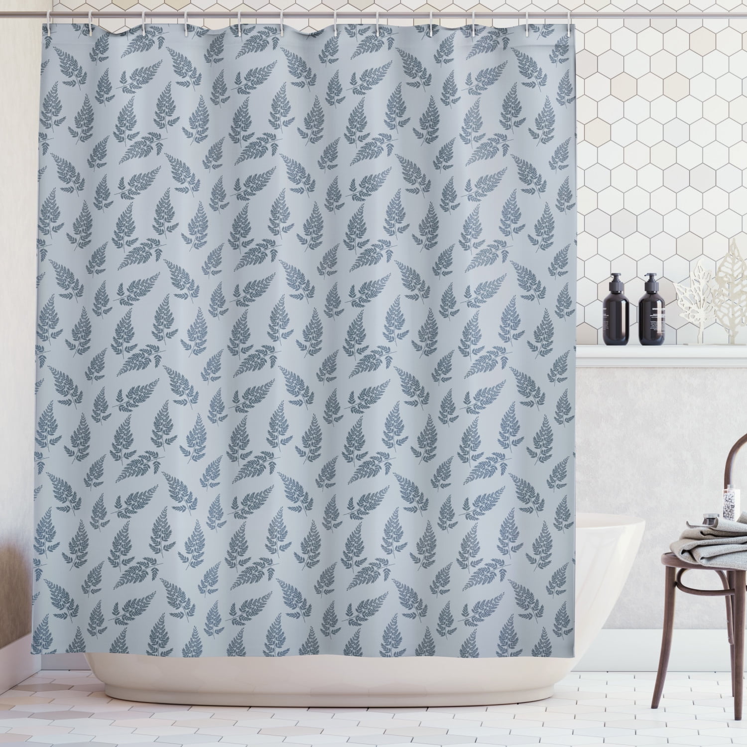 Fern Shower Curtain, Spring Season Arrangement Foliage Illustration ...