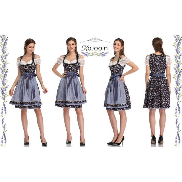 RONSHIN Women's Vintage Floral German Dirndl Dress 3 Pieces Traditional ...