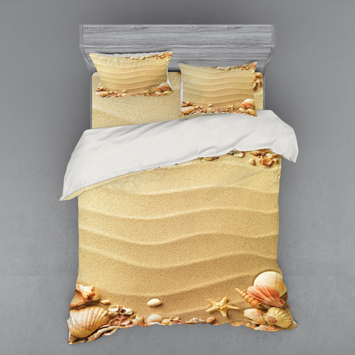 Ambesonne Beach Bedding Set 4 Pcs, Sand with Sea Shells, Queen, Sand ...