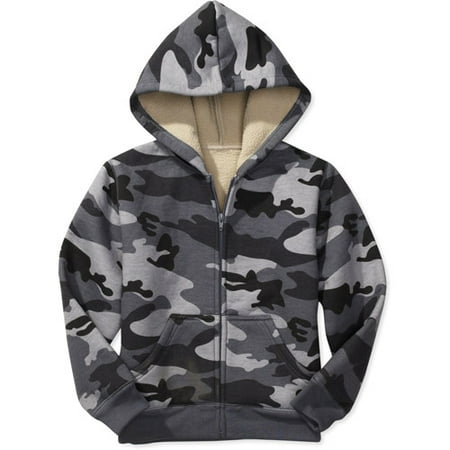 Faded Glory - Boys' Shearling-Lined Zip Camo Hoodie - Walmart.com