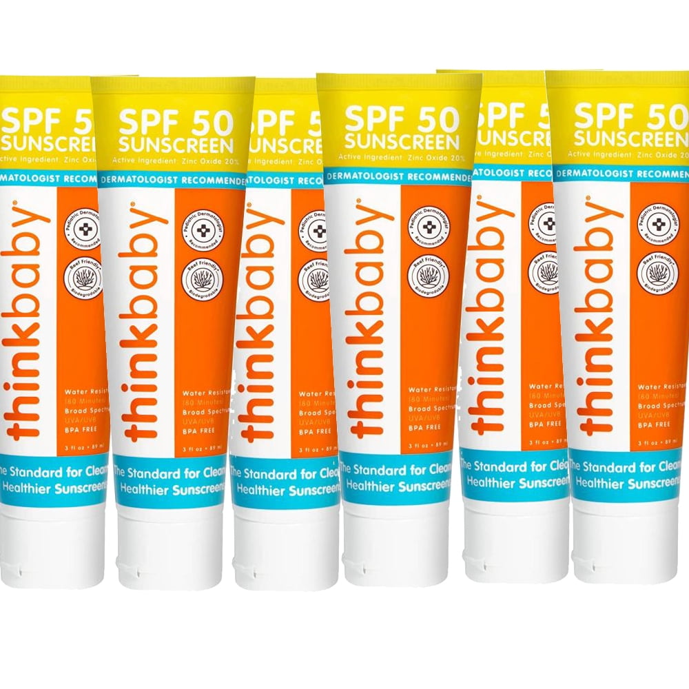 Thinkbaby Natural Mineral Baby Sunscreen SPF 50, 3oz, Reef Safe, 6 Pack ...