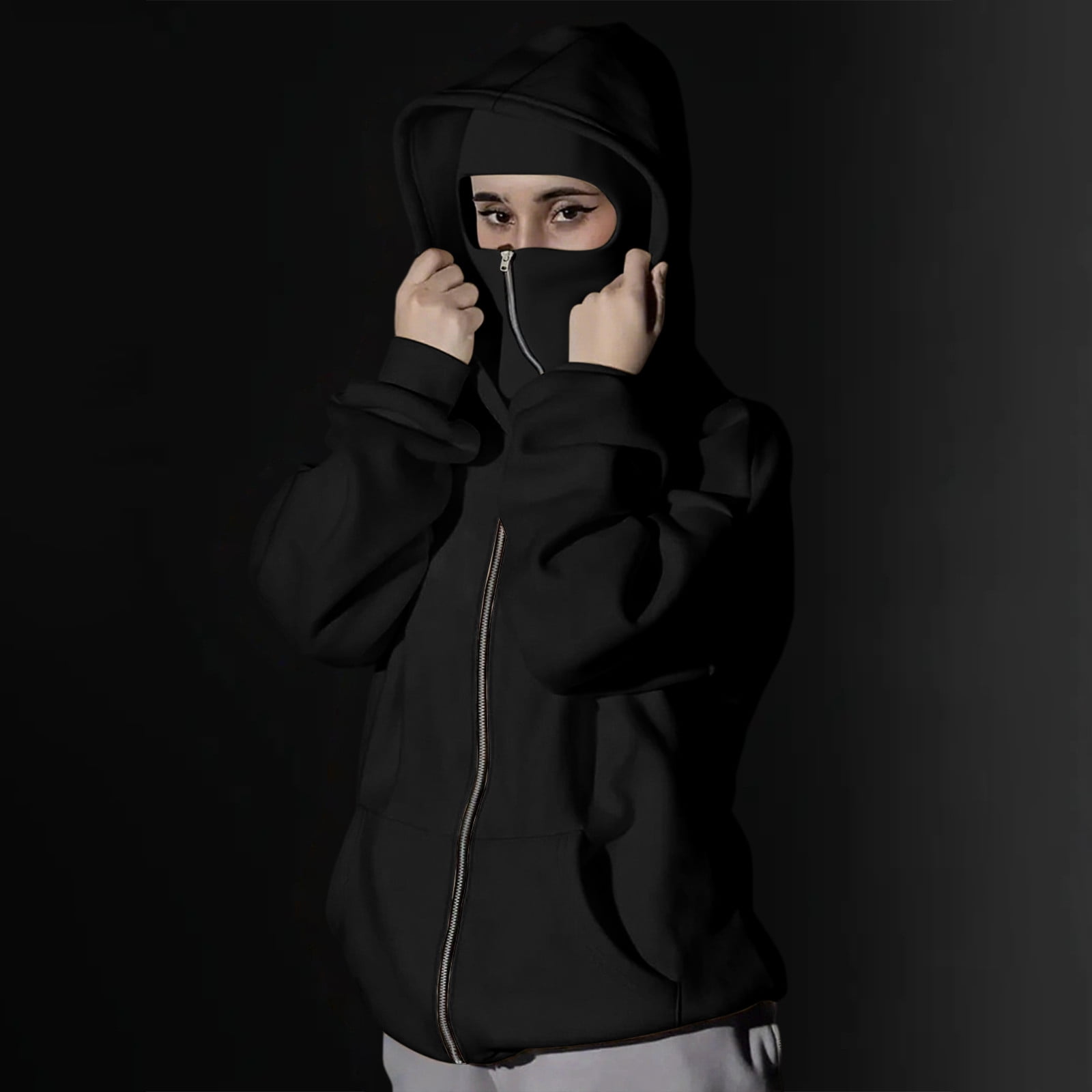 Balaclava Jacket Zip Up Fashion Double Layer Hoodie Hip Hop Outerwear ...