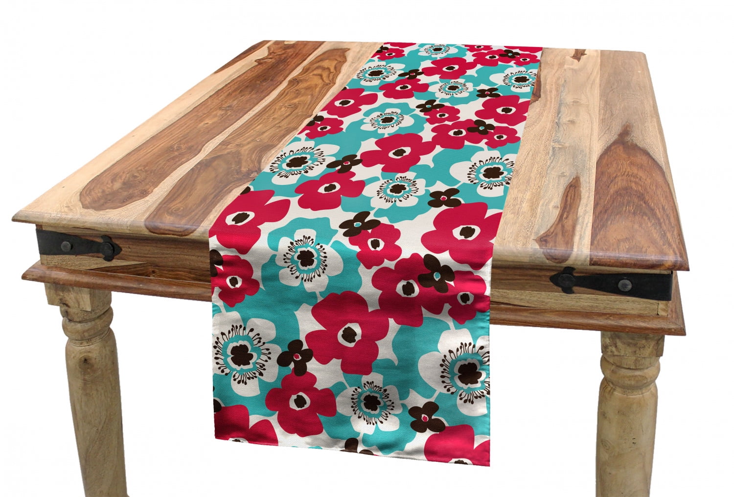 Floral Table Runner, Hand Drawn Flora with Spring Nature Backdrop ...