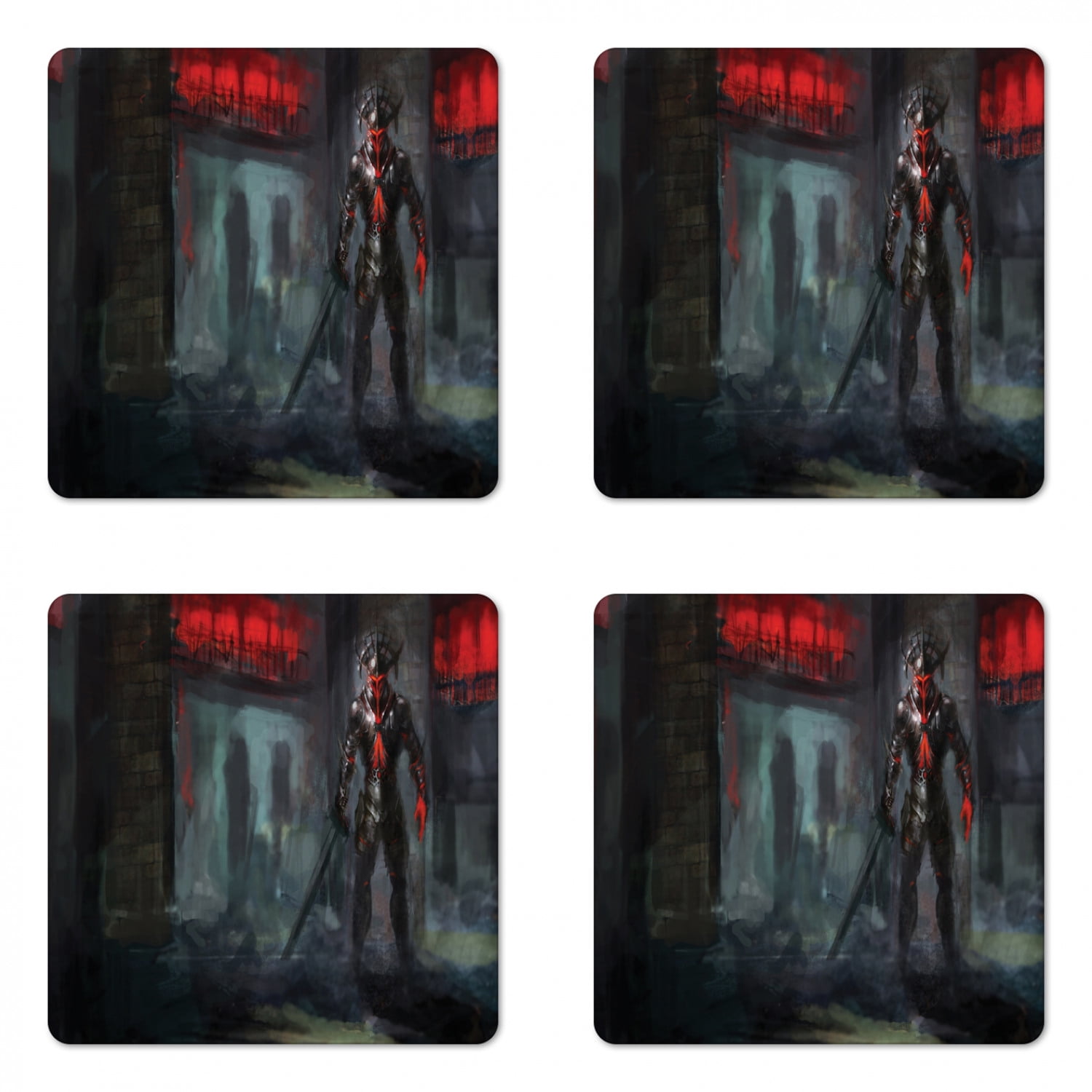 Fantasy World Coaster Set of 4, Fictional Reverent Character in Fire ...