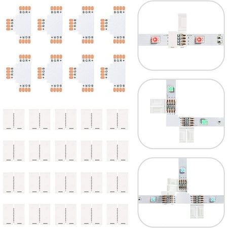 20Packs 4 Pin Led Strip Connectors with 8 Packs Cuttable T Shape PCB ...