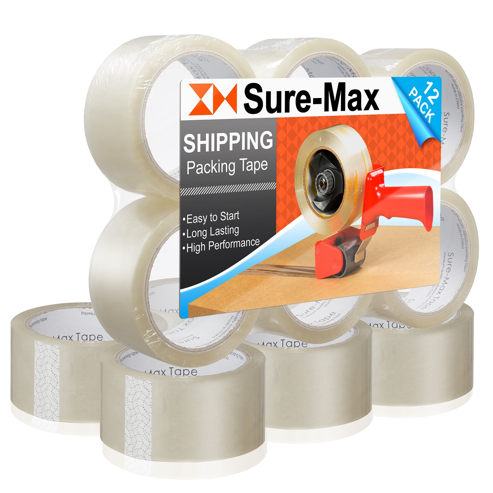 Sure-Max Premium Carton Packing Tape 2.0 mil 165 Feet (55 yards ...