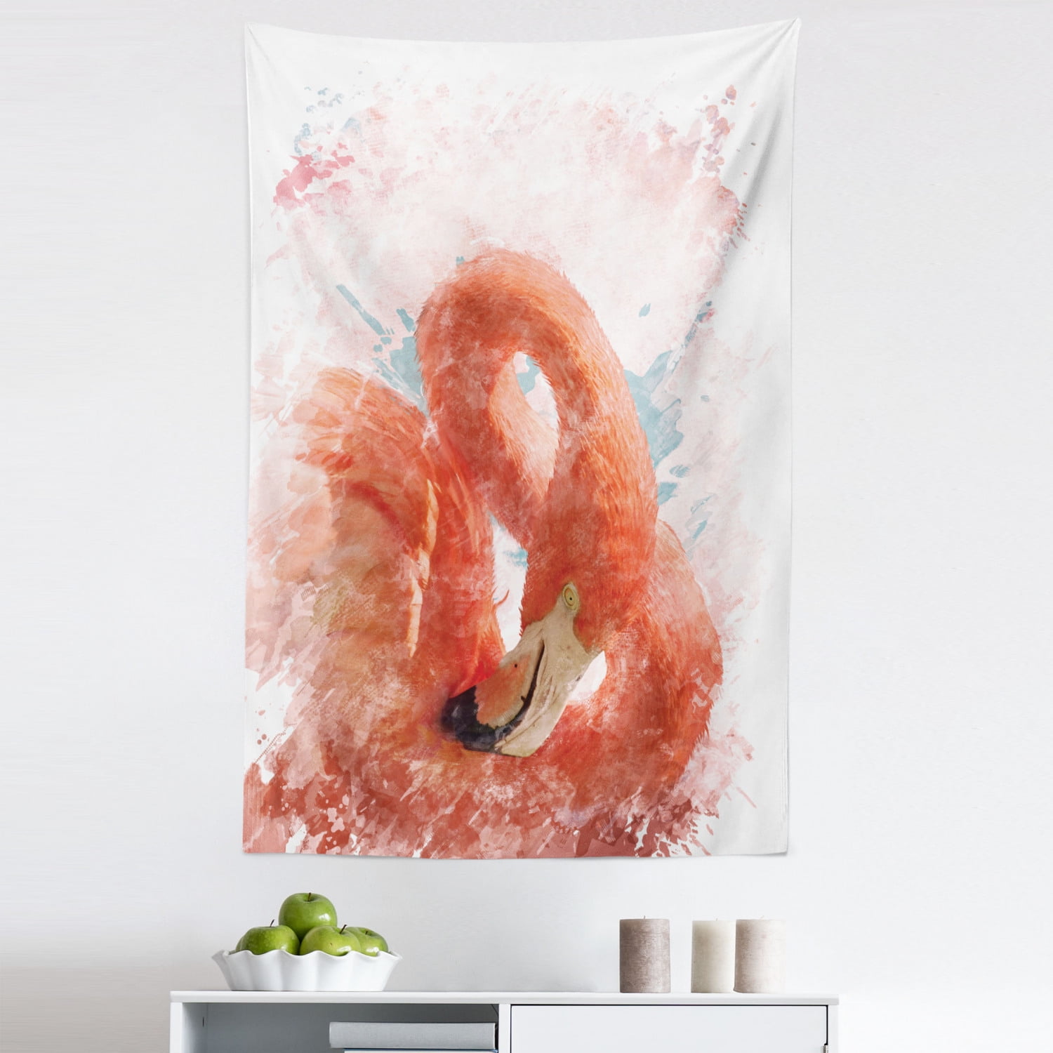 Flamingo Tapestry, Flamingo Bird with Feather Nature Art Work ...
